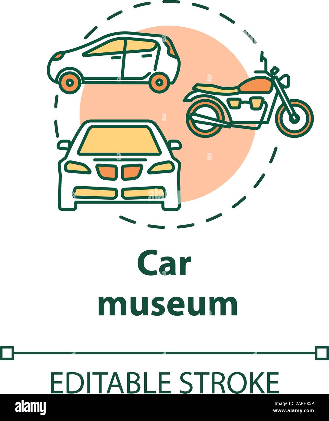 Car museum concept icon. Automotive technology historical exposition ...