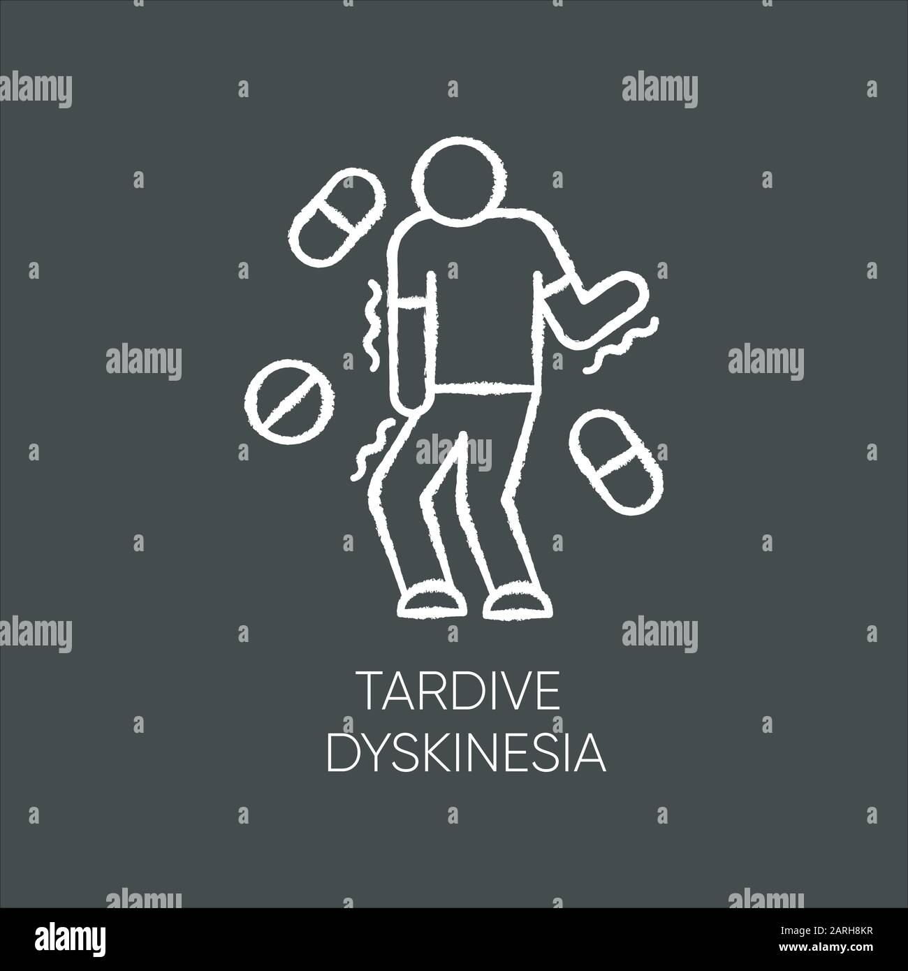 Tardive dyskinesia chalk icon. Tremor from medication. Movement problem ...
