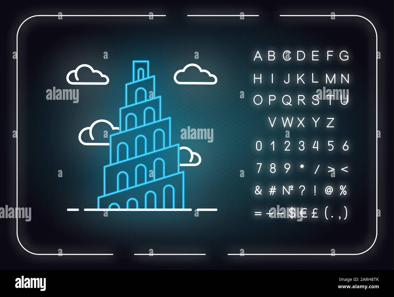 Babel Tower Bible story neon light icon. Ziggurat. High structure in ...