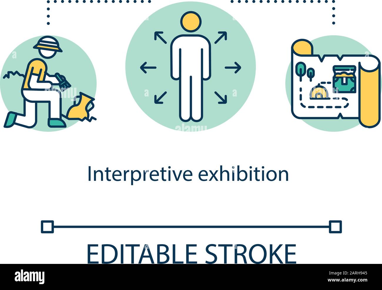 Interpretive exhibition concept icon. Ancient archeological artifacts ...