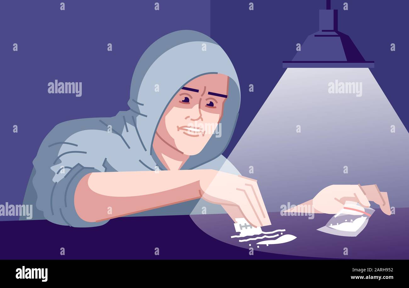 Drugs addicted man flat vector illustration. Narcotic addiction ...