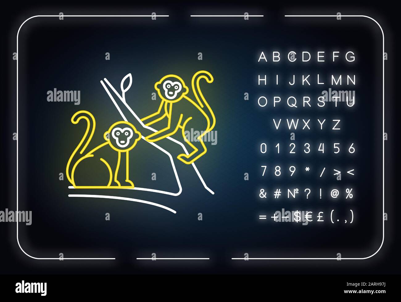 Monkeys in jungle neon light icon. Tropical country animals. Exploring ...