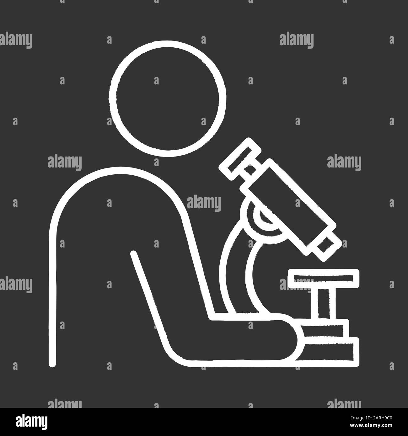 Man with microscope chalk icon. Scientist, doctor at work. Organic ...