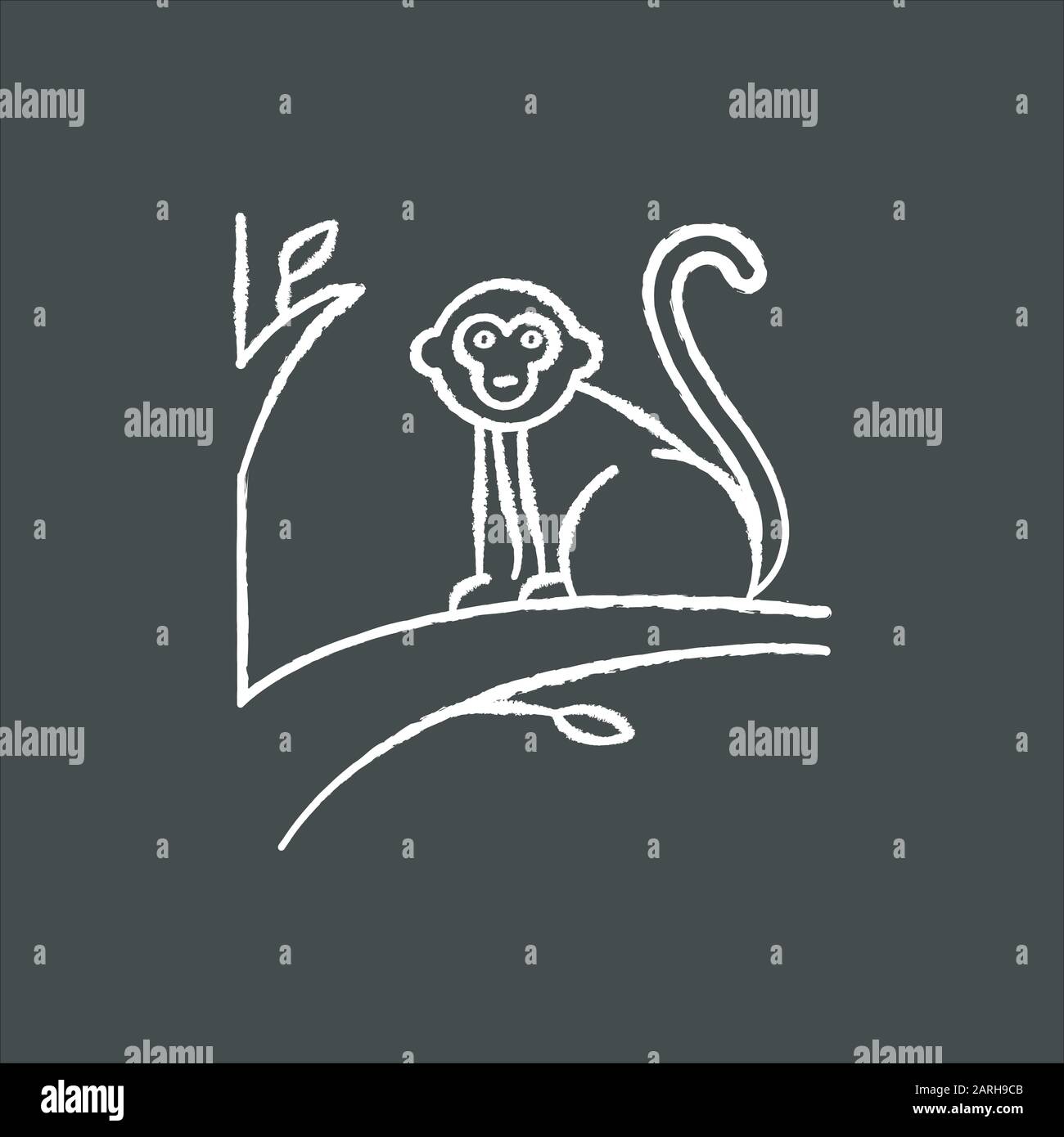 Monkey on tree chalk icon. Tropical country animal, mammal. Exploring ...