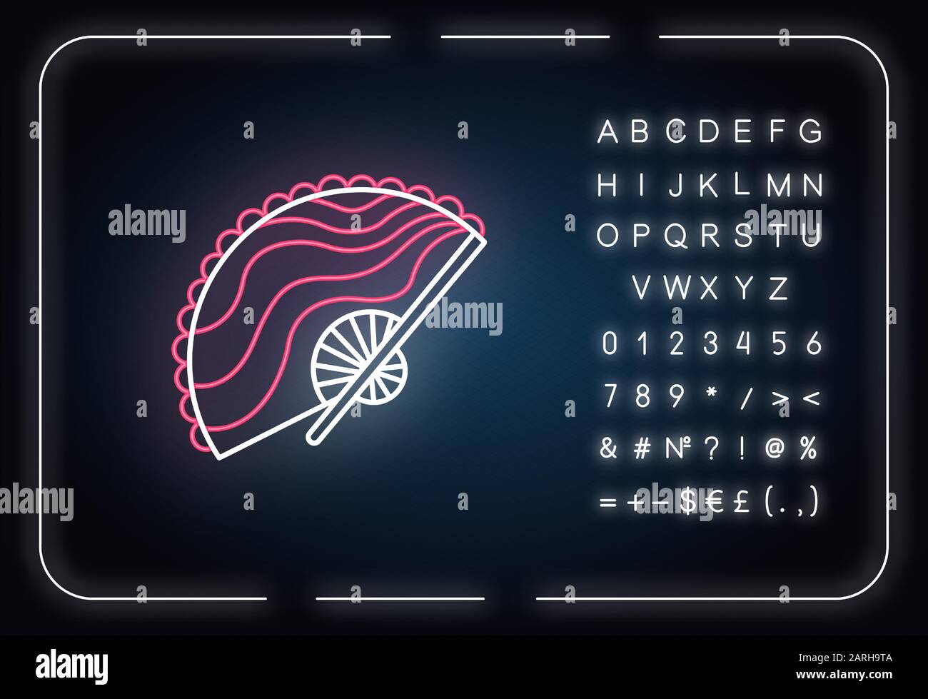 Handheld fan neon light icon. Indonesian handmade fabric. Balinese ...