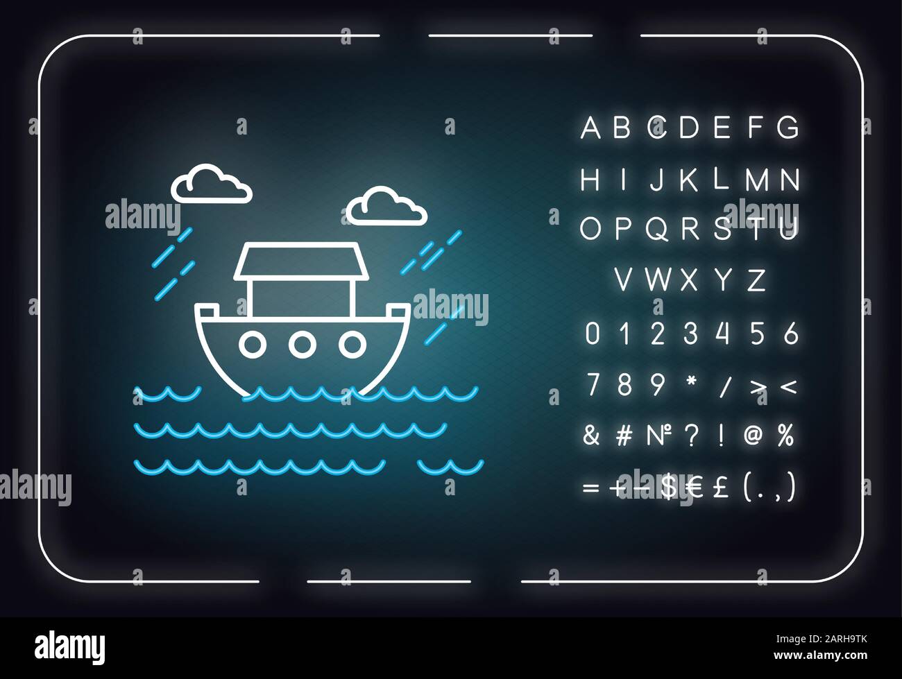 The Flood Bible story neon light icon. Noah Ark. Sacred ship in ...