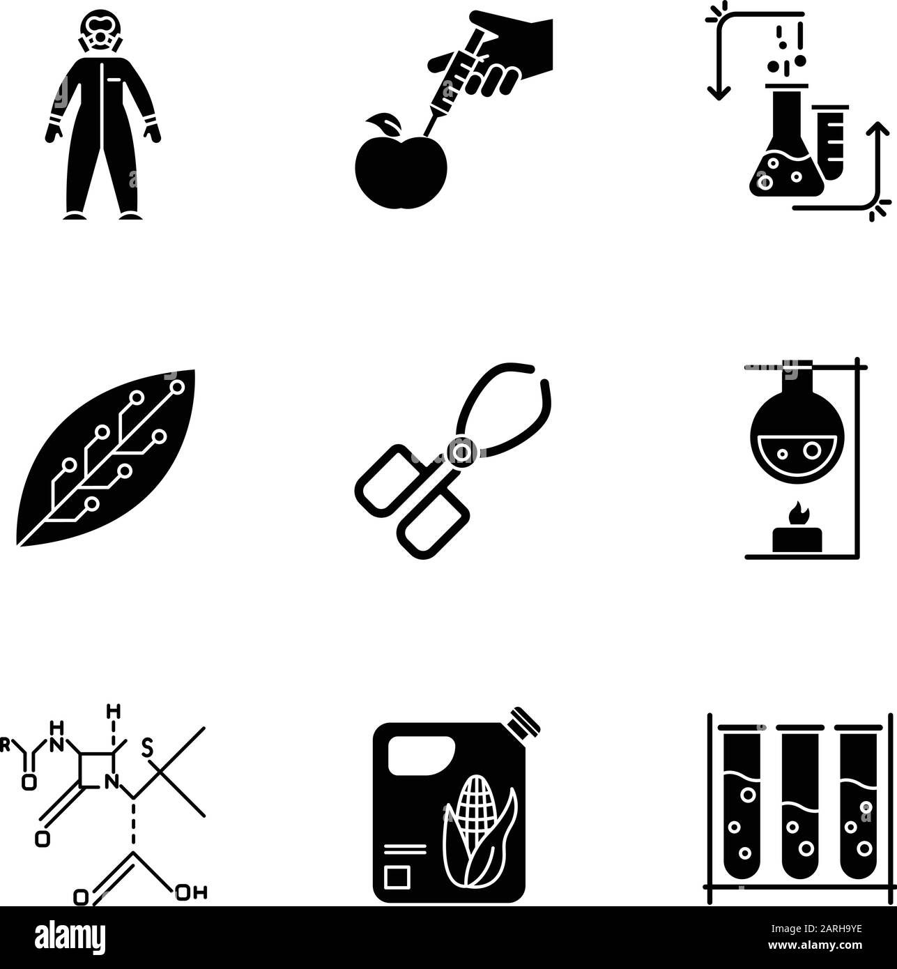 Science development glyph icons set. Biotechnologies equipment ...
