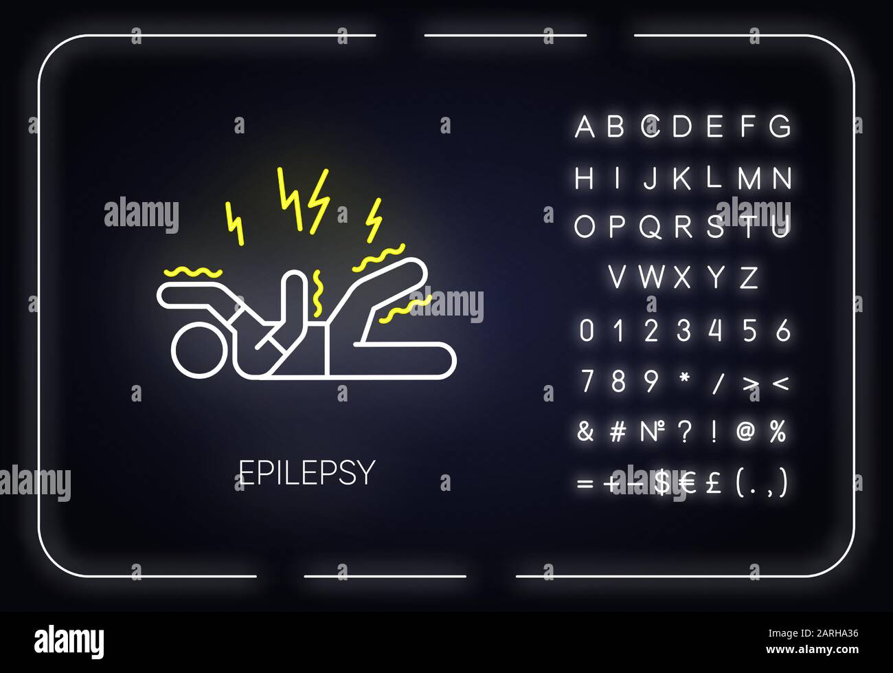 Epilepsy neon light icon. Convulsive seizure. Shaking and tremor ...