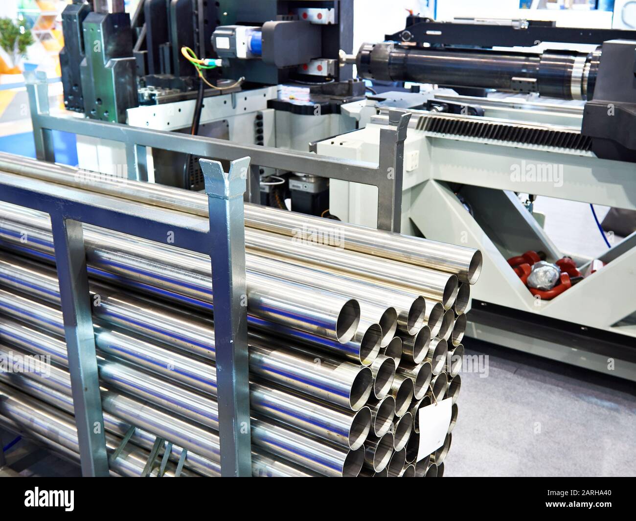 Steel Pipes and Pipe Forming Machine Stock Photo - Alamy