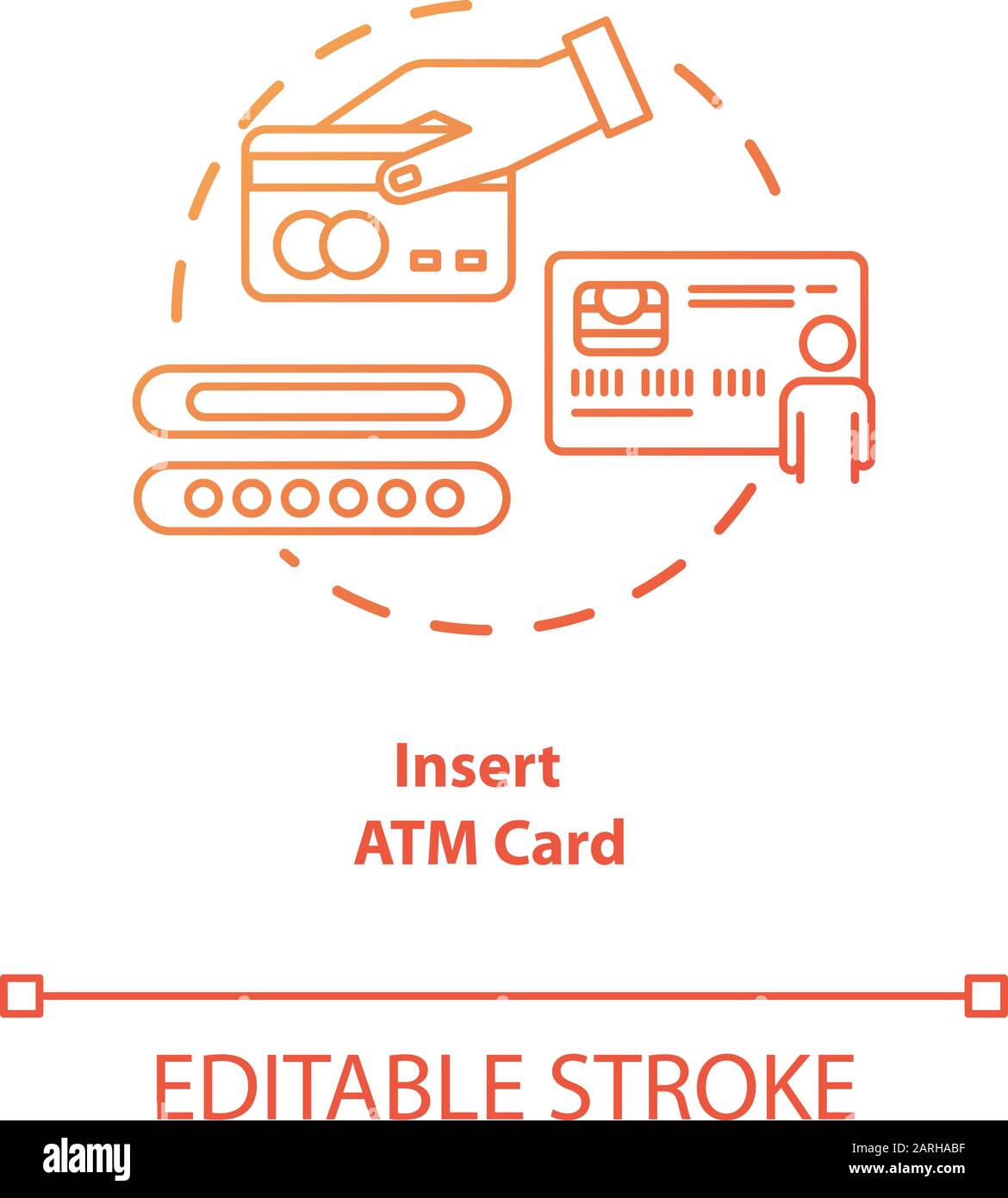 Insert ATM card red gradient concept icon. Money withdrawal procedure ...