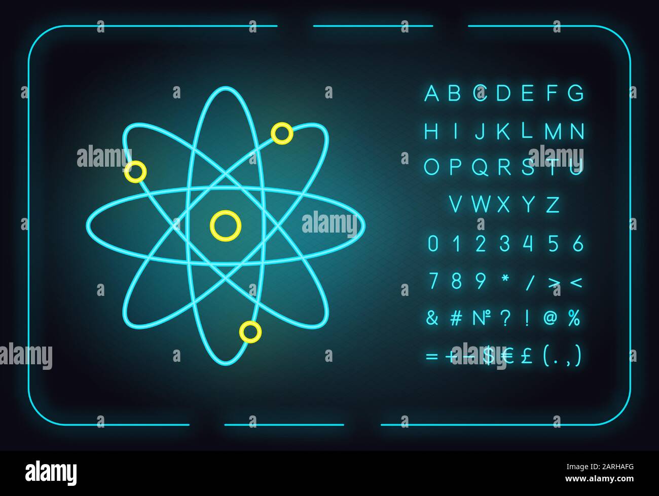 Molecule atom neon light icon. Nuclear energy. Atom core with electrons ...