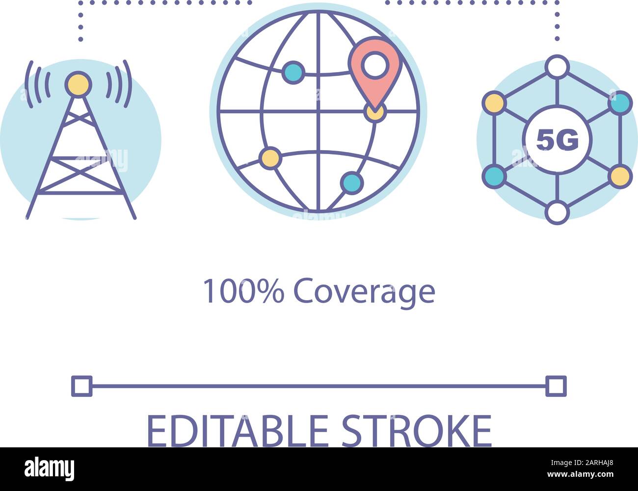 100 percent coverage concept icon. 5G technologies idea thin line ...