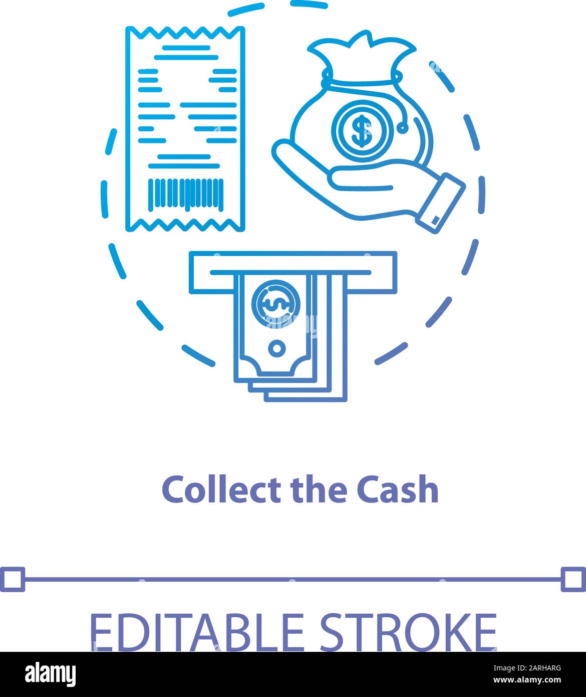 Collect cash blue gradient concept icon. Money withdrawal idea thin ...