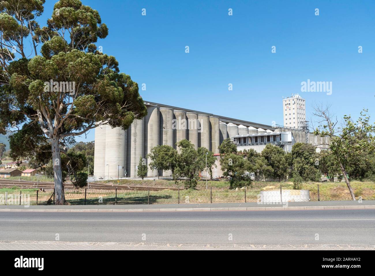 Caledon, Western Cape, South Africa. Dec 2019. Large concrete grain ...