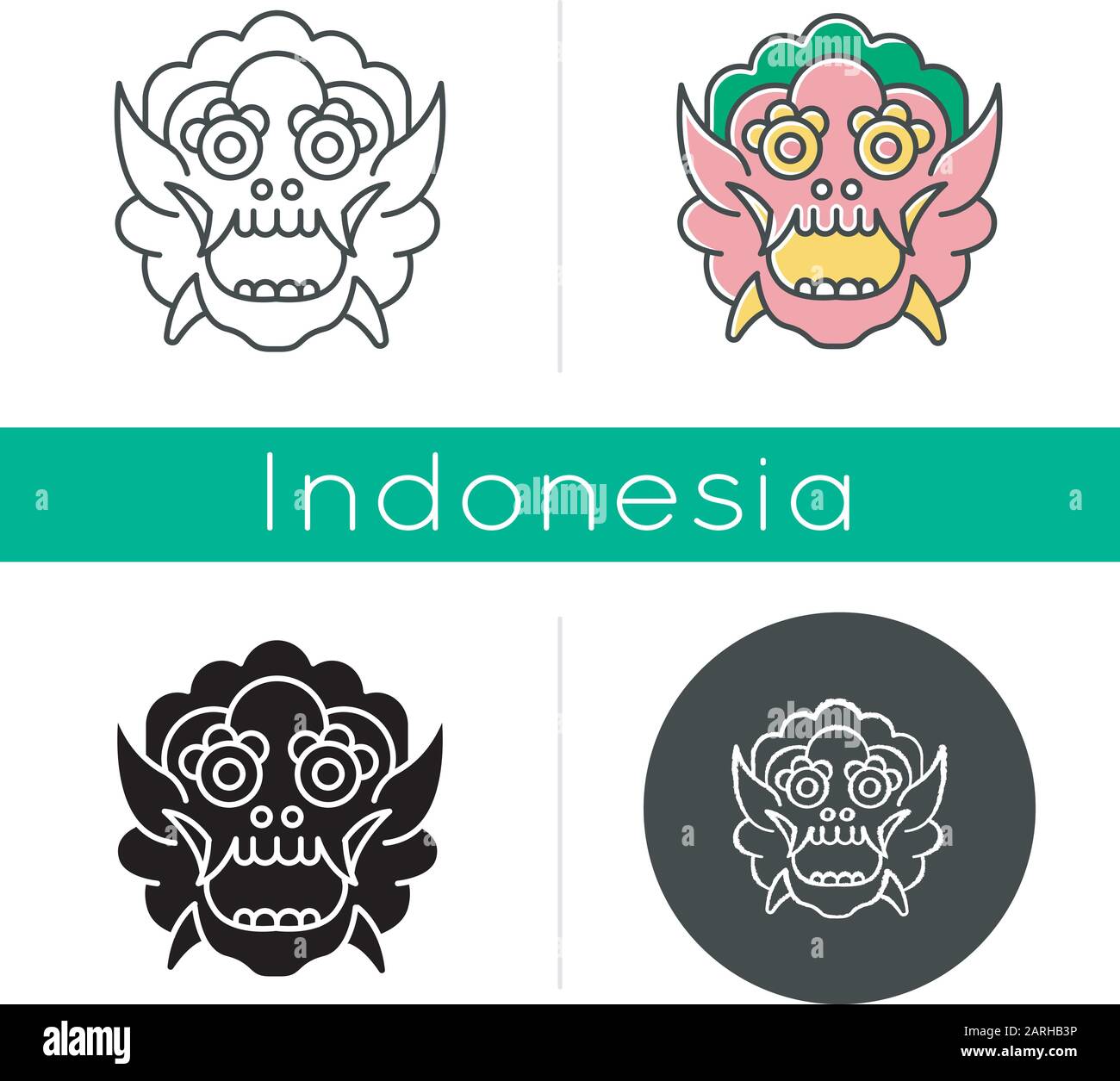 Indonesian mask icon. Balinese dragon. Culture and tradition of local ...