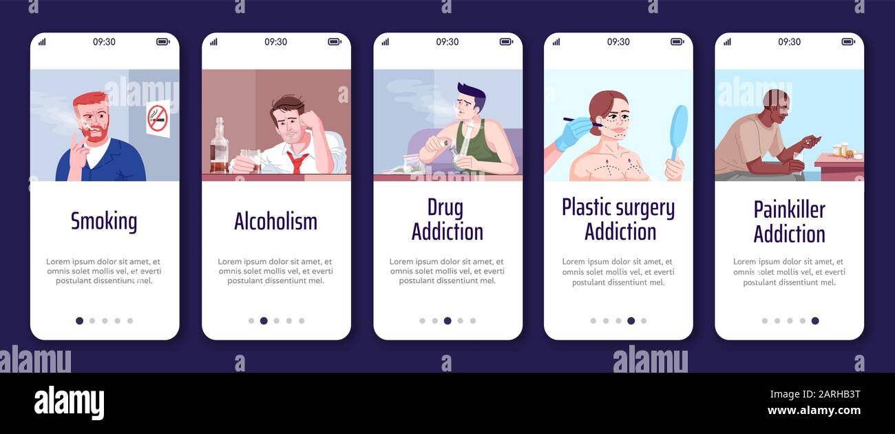Addiction Onboarding Mobile App Screen Vector Template Smoking