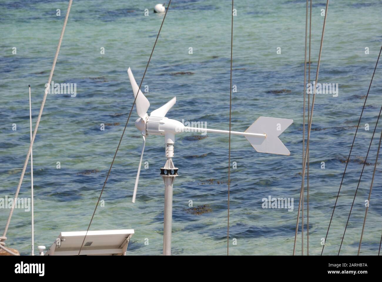 Small wind turbine on a boat Stock Photo - Alamy
