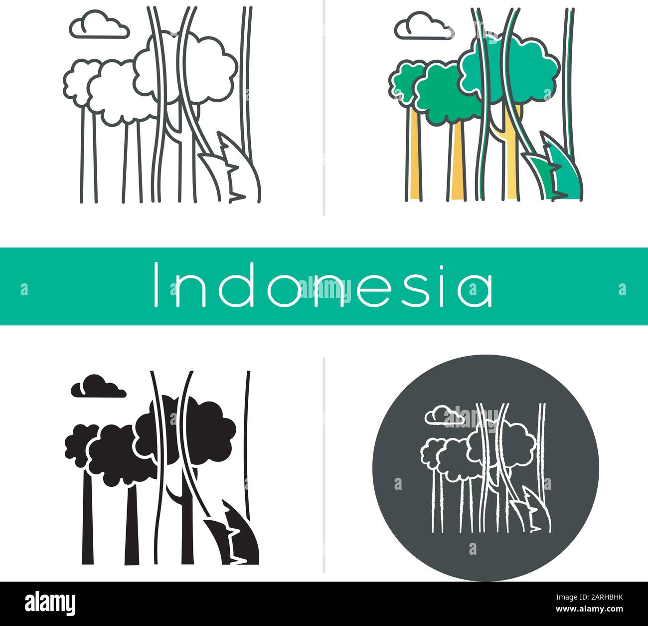 Rainforest plants icon. Evergreen forest vines. Lianas and high trees ...
