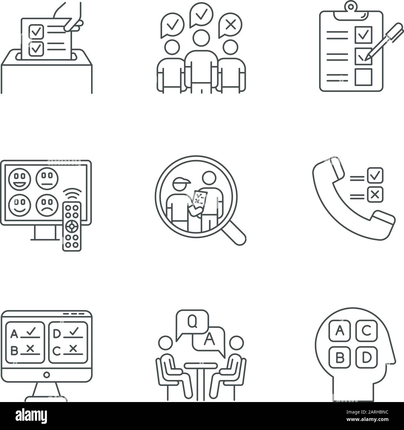 Survey methods linear icons set. Telephone, online poll. Rating ... Survey methods linear icons set. Telephone, online poll. Rating ...