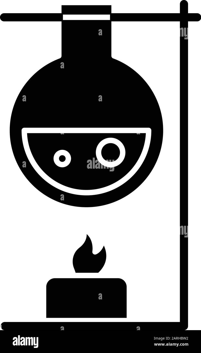 Heating laboratory flask with candle glyph icon. Lab experiment ...