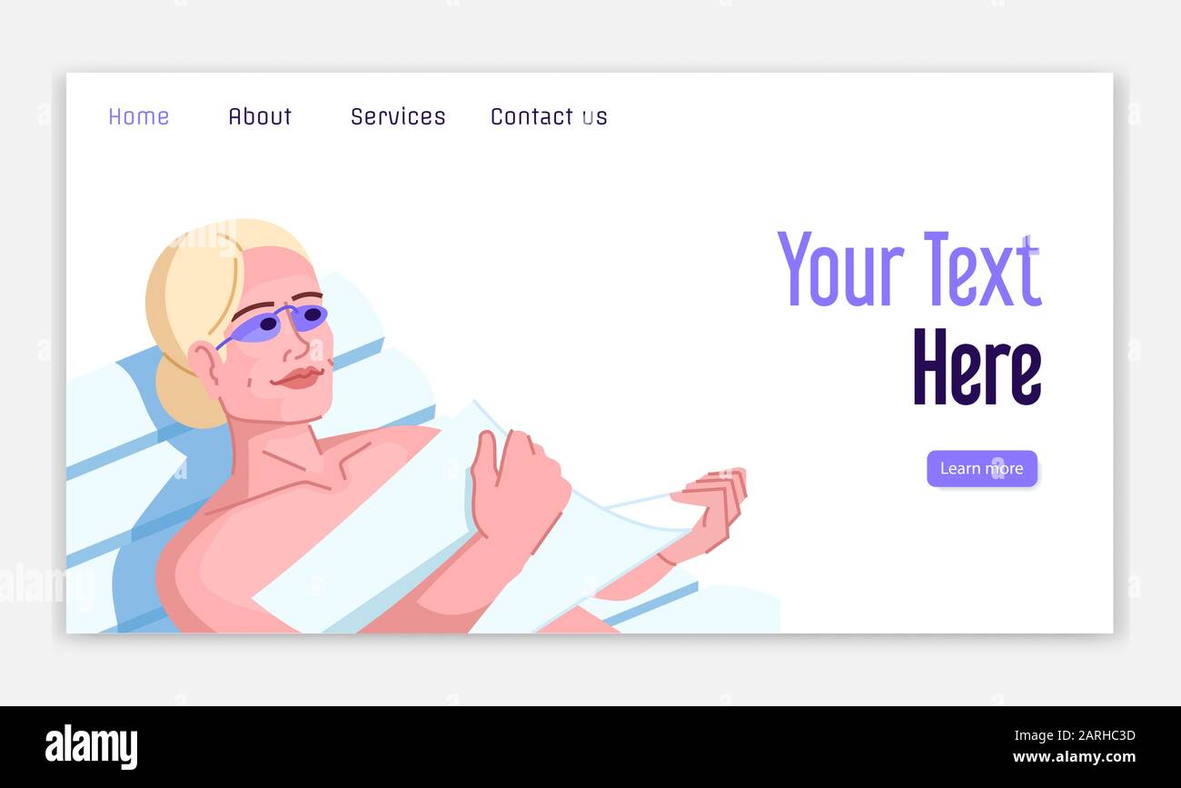 Tanning addiction landing page vector template. Sunbathing danger ...