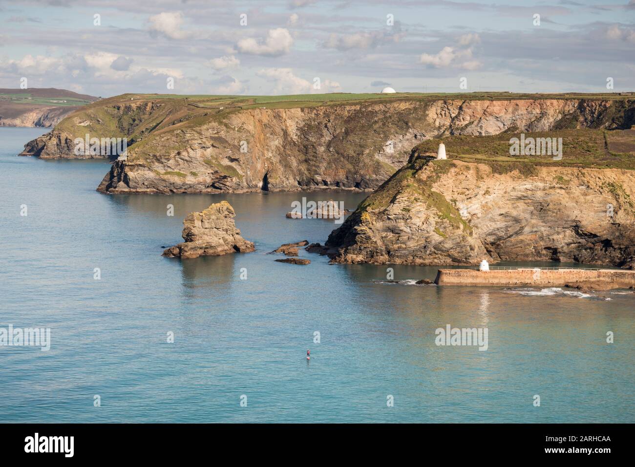 The coastal town of Portreath viewed from the south west coast path ...