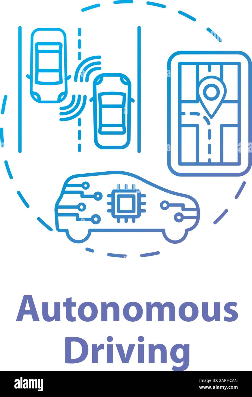 Autonomus driving concept icon. Smart car. Unmanned vehicles idea thin ...