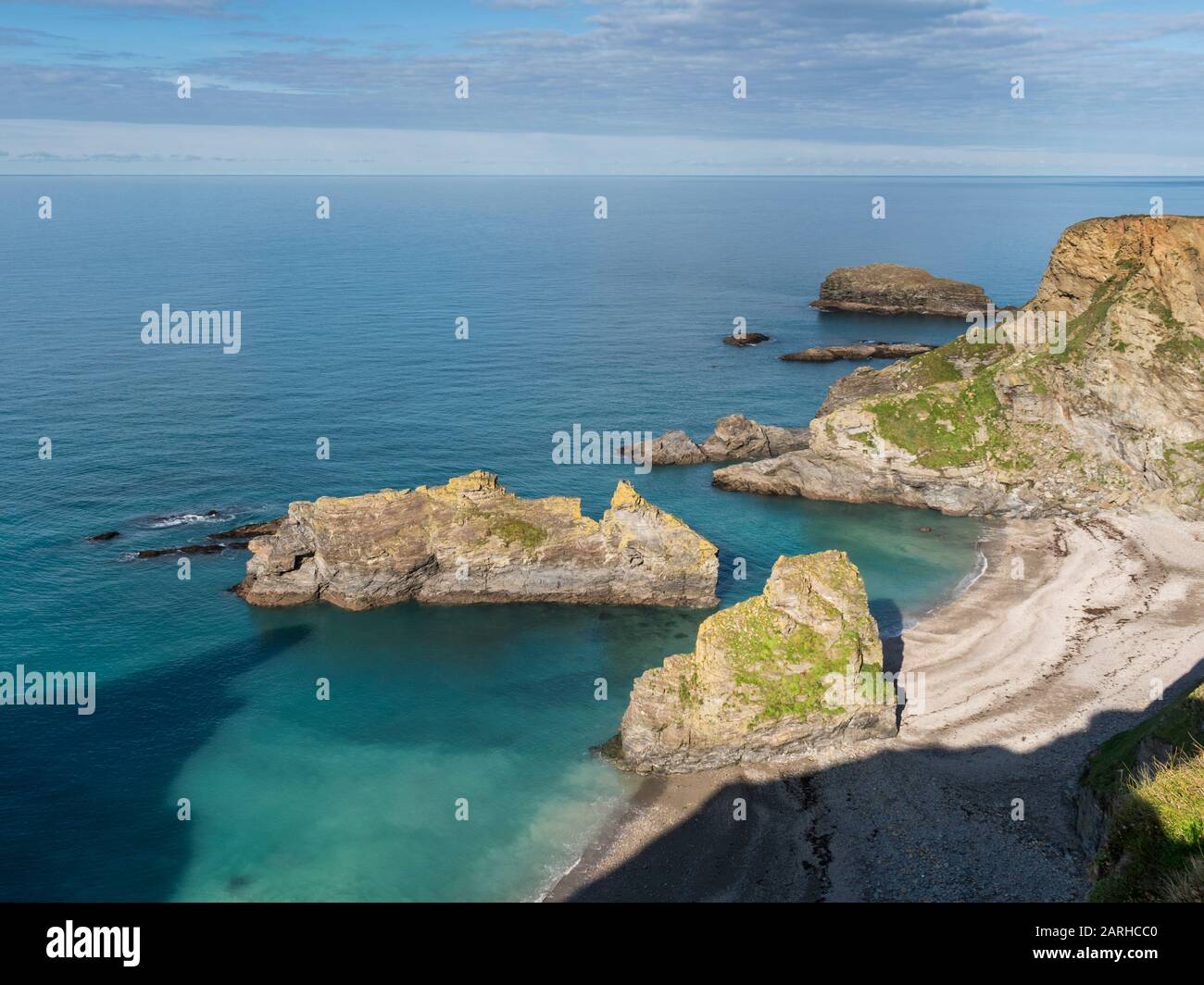 Views of clear turquoise waters from the clifftop south west coast path ...