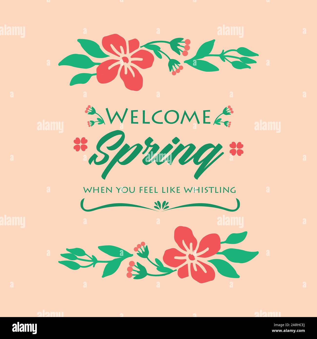 Elegant welcome spring greeting card design, with beautiful ornate leaf ...