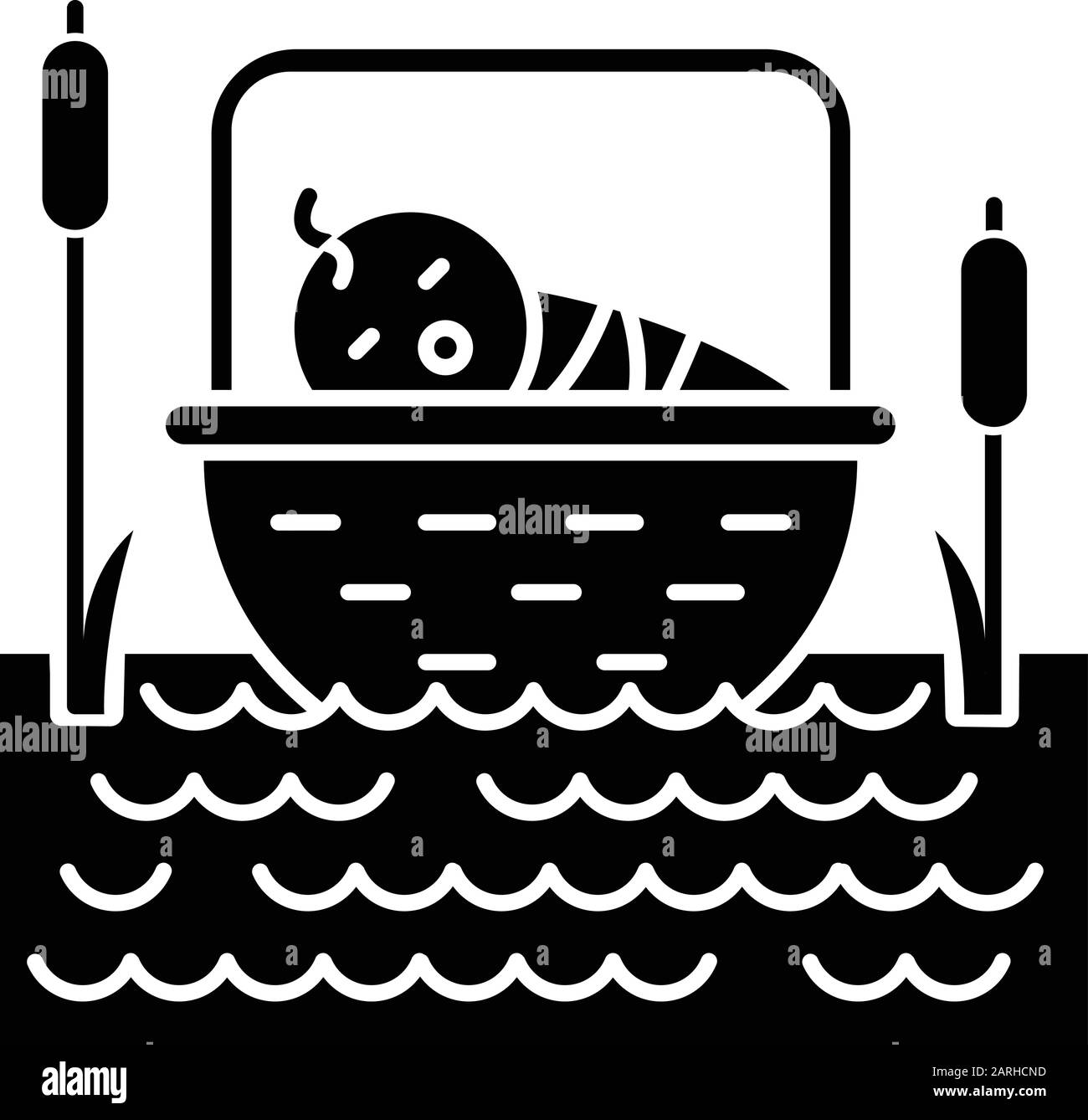 The Birth of Moses Bible story glyph icon. Newborn in basket. Hebrew ...