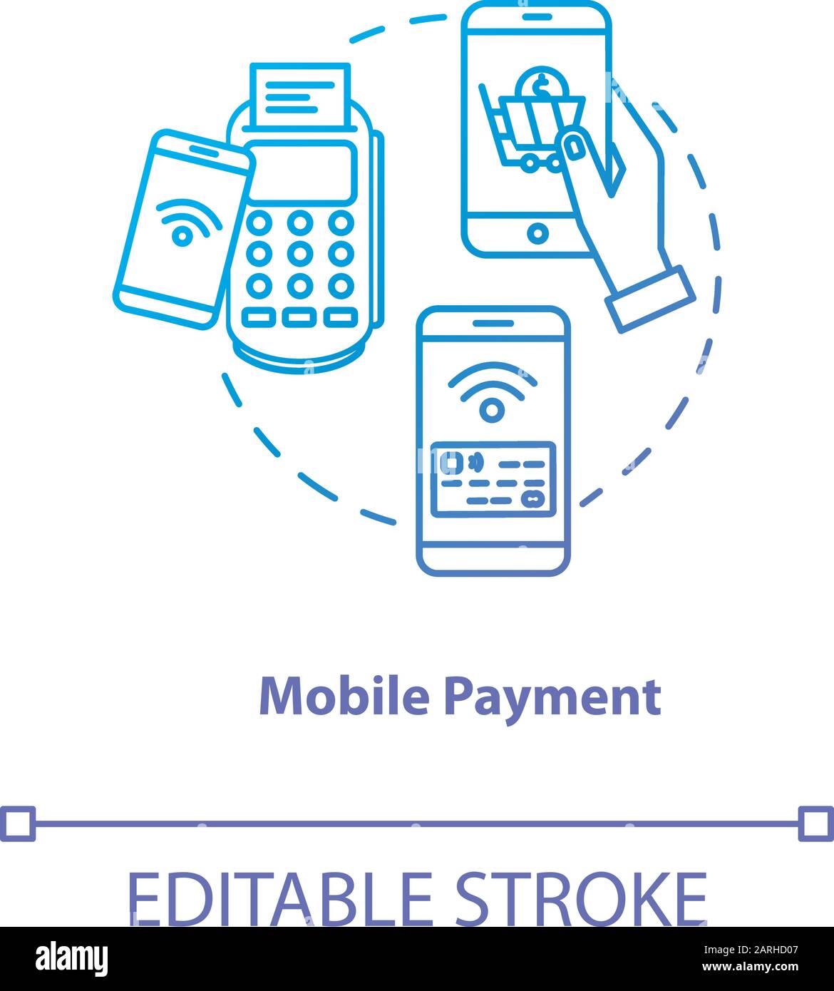 Mobile payment blue gradient concept icon. Contactless money transfer idea thin line ...