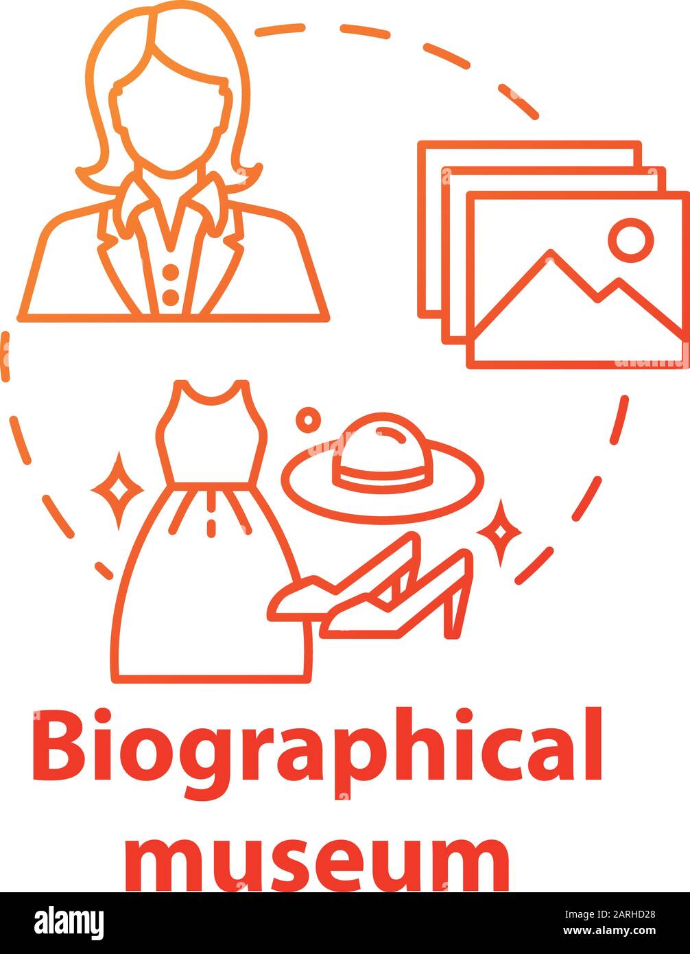 Biographical museum concept icon. Cultural materials exposition ...