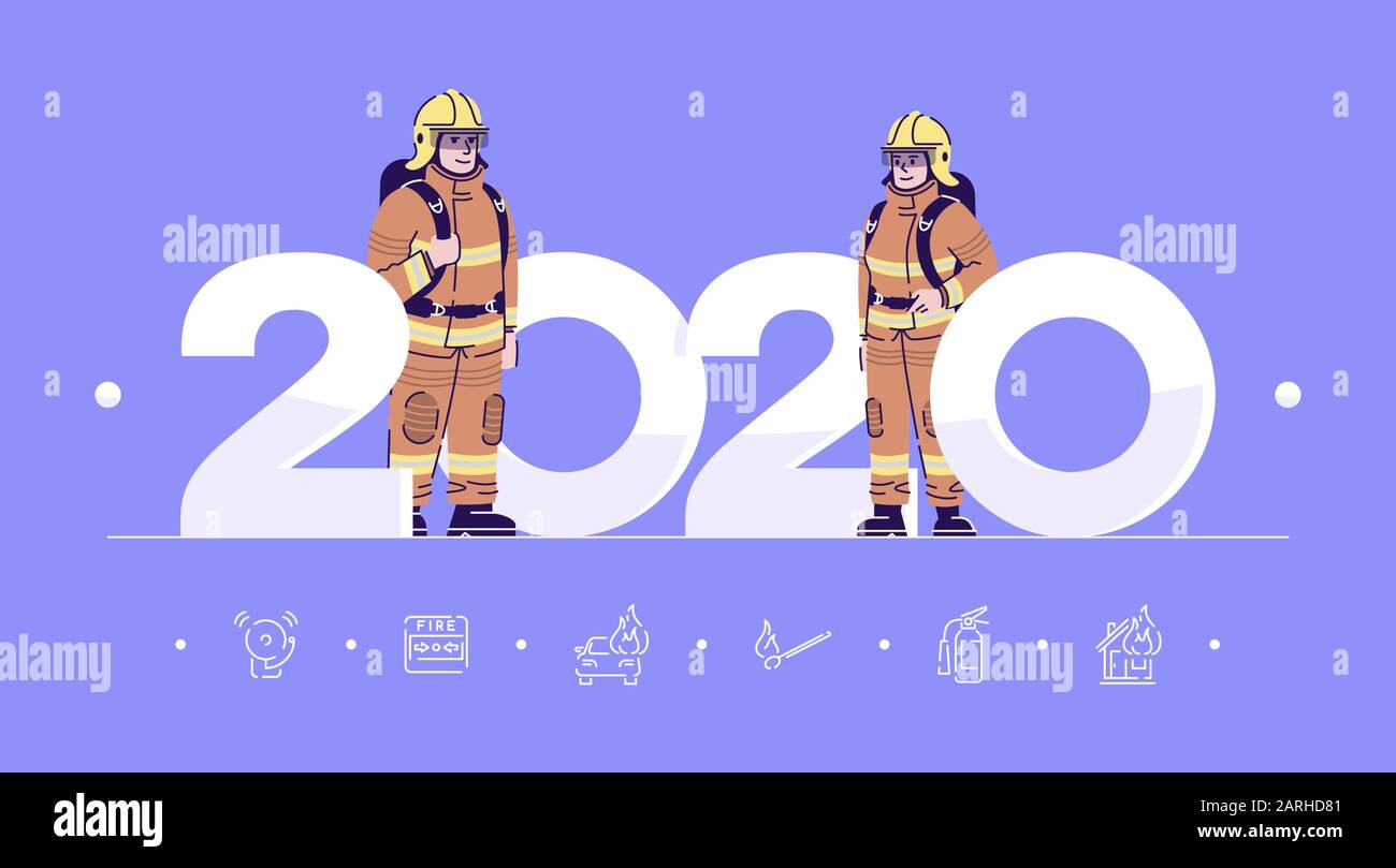Professions 2020 flat banner vector template. Firefighters isolated ...