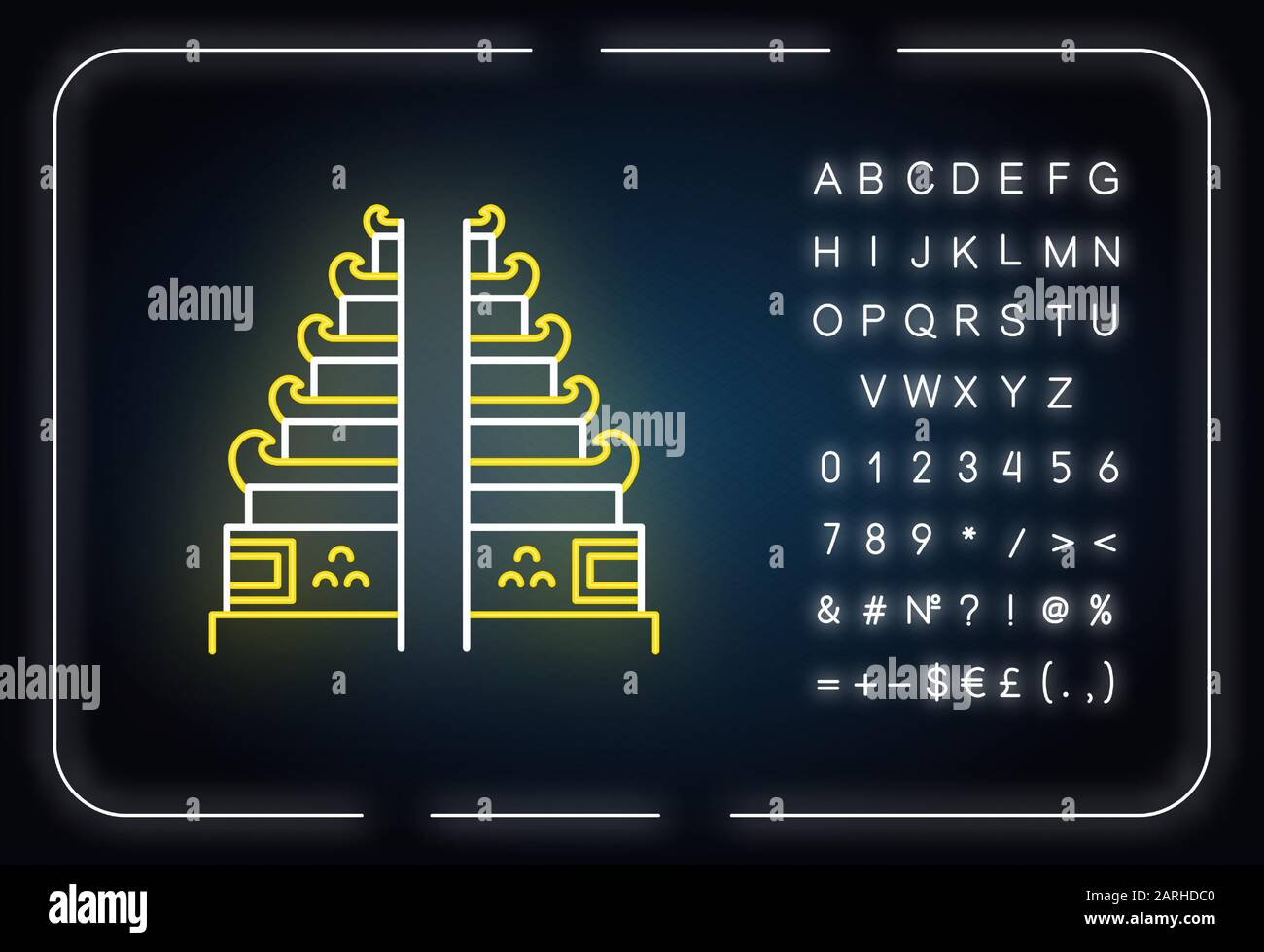 Pura Lempuyang temple neon light icon. Indonesian touristic ...