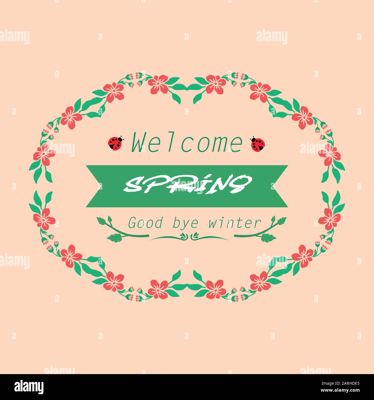 Beautiful pattern of leaf and flower frame, for welcome spring greeting ...