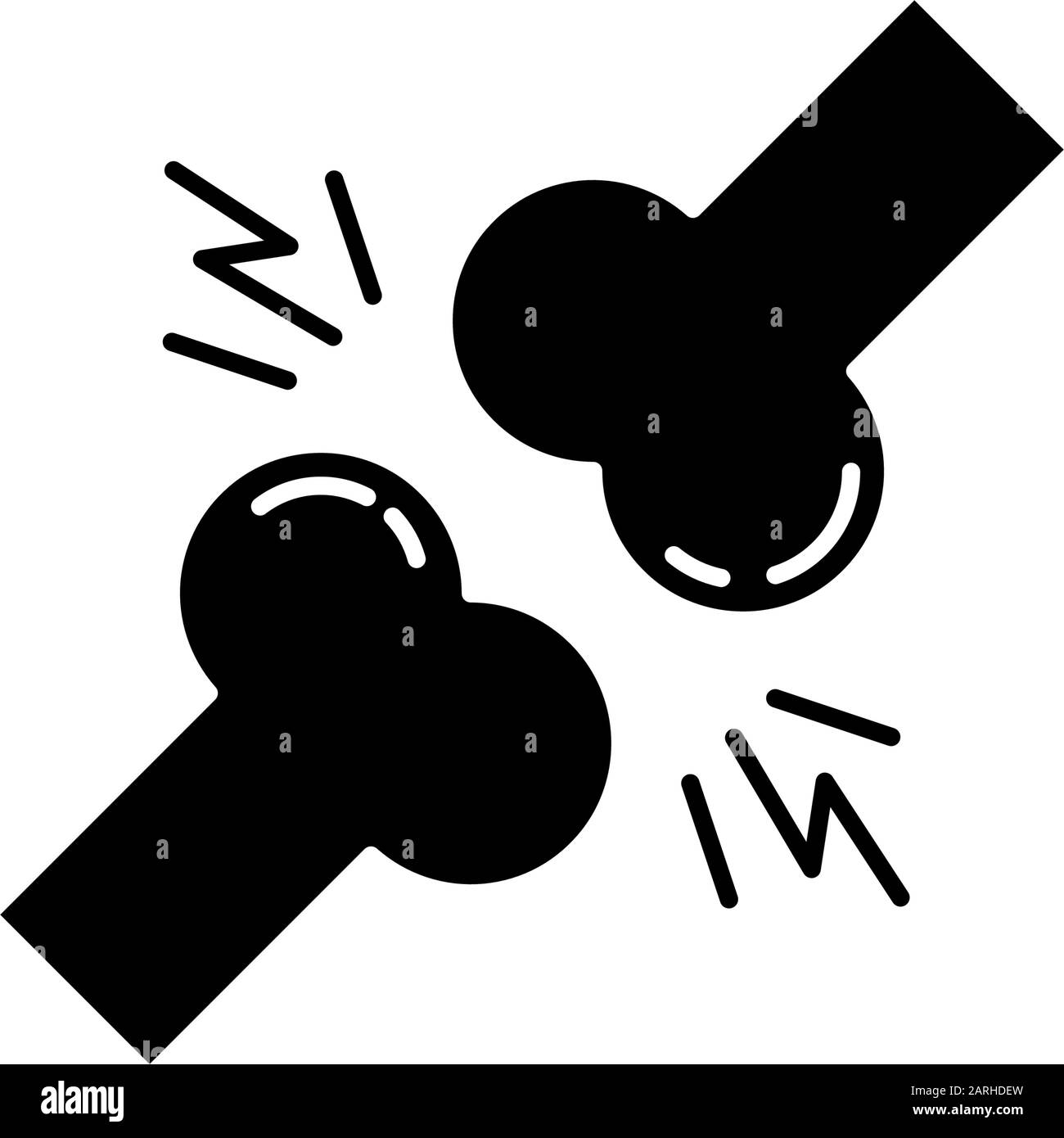 Joint pain glyph icon. Knee injury. Wrist trauma. Strained muscle. Hurt ...