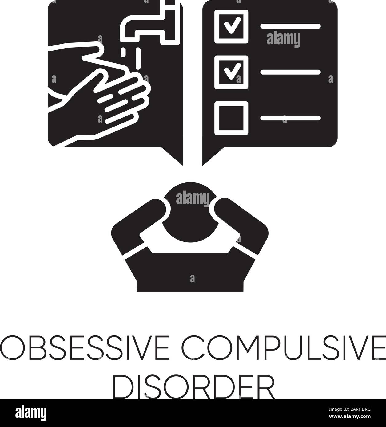 Obsessive-compulsive disorder glyph icon. Disturbed man. Thinking under ...