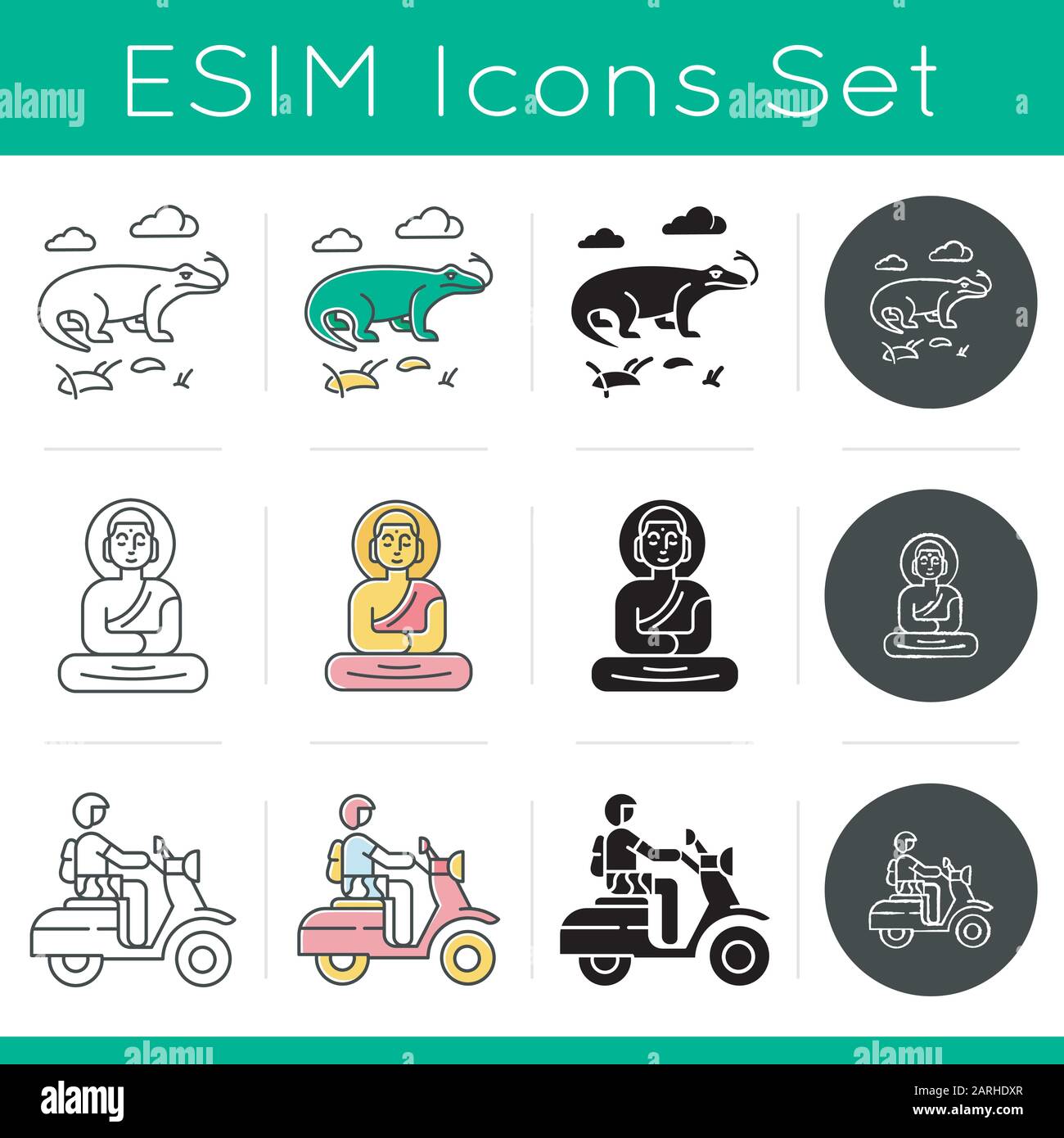 Indonesia icons set. Tropical country animals. Trip to Indonesian ...