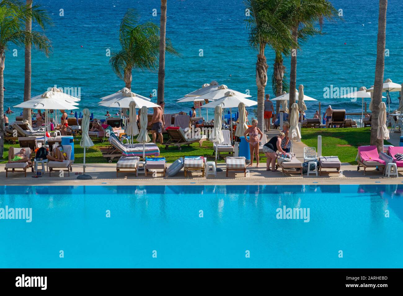 Protaras, Cyprus - Oct 12. 2019. outdoor swimming pool in Constantinos ...