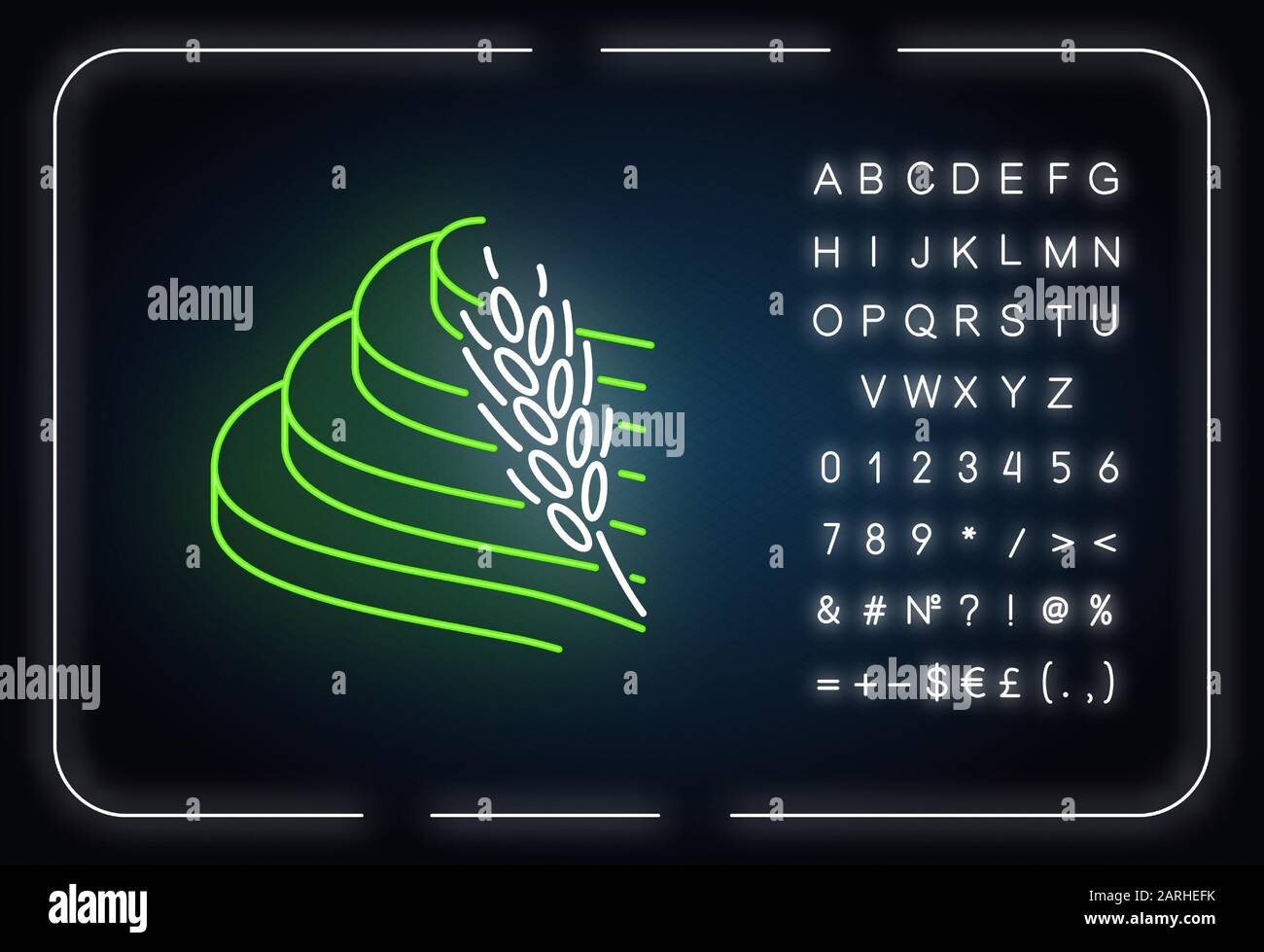 Rice terraced field neon light icon. Agricultural products. Indonesian ...