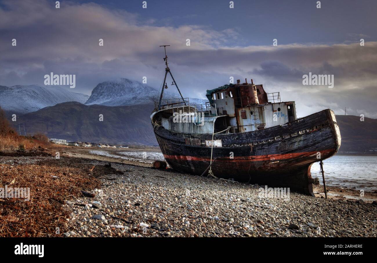 Corpach Wreck and Ben Nevis Stock Photo - Alamy