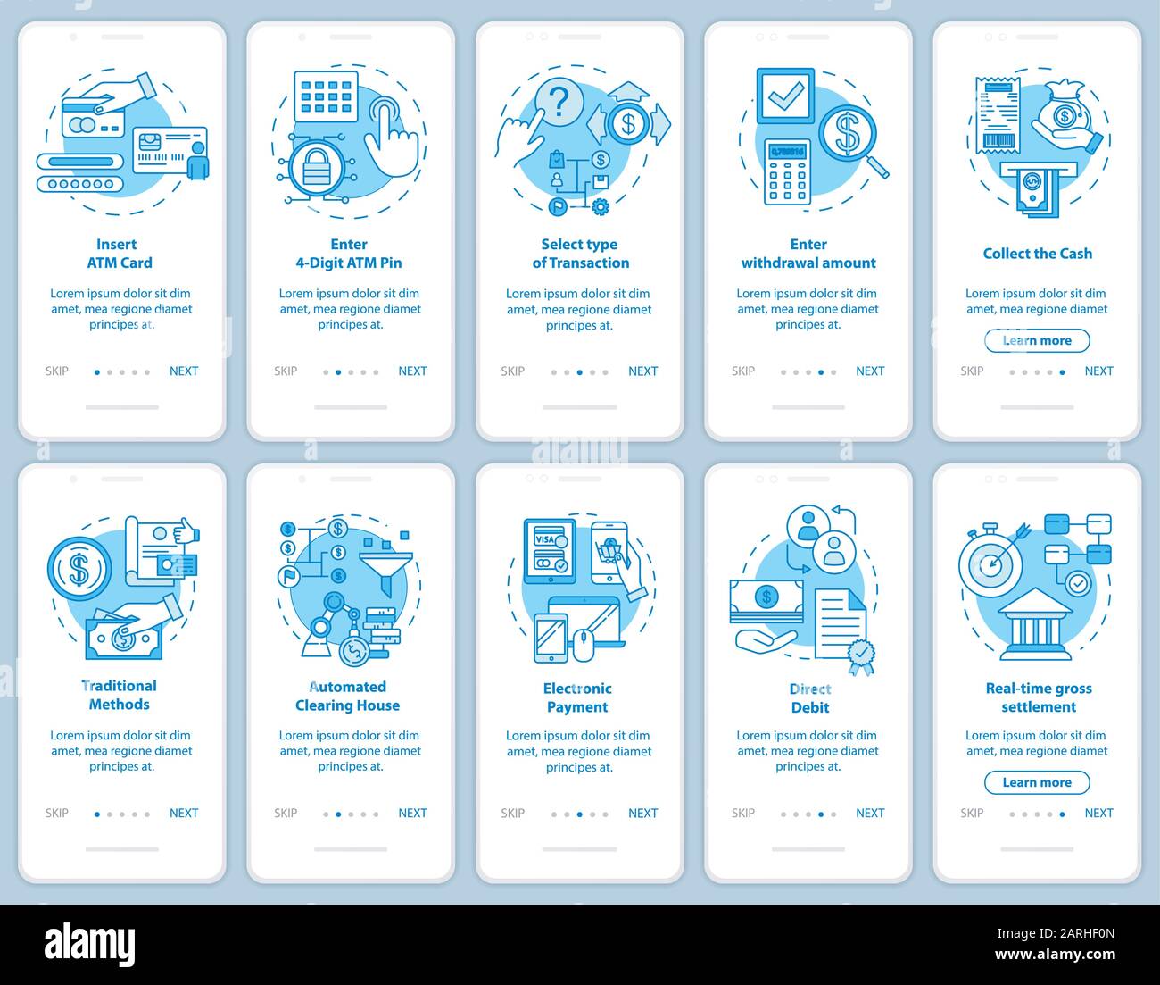 Payments Onboarding Mobile App Page Screen With Linear Concepts Traditional Methods