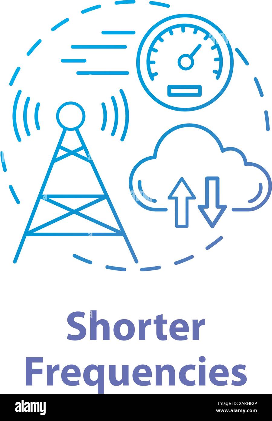 Shorter frequencies concept icon. Telecommunication tower. 5G ...