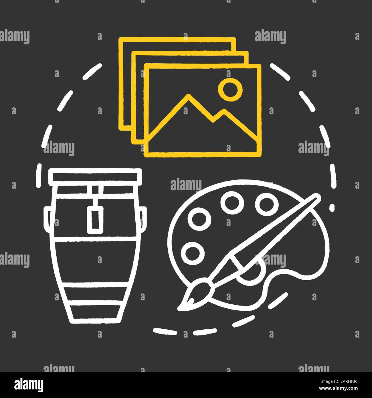 Art exhibition chalk concept icon. Drawing and paintings exposition ...