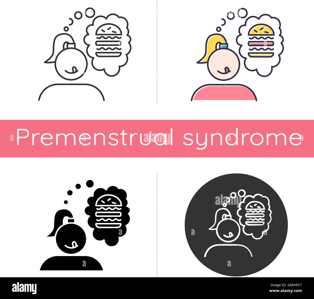 Food craving icon. Girl thinking of burger. Thought of sandwich. Fast ...