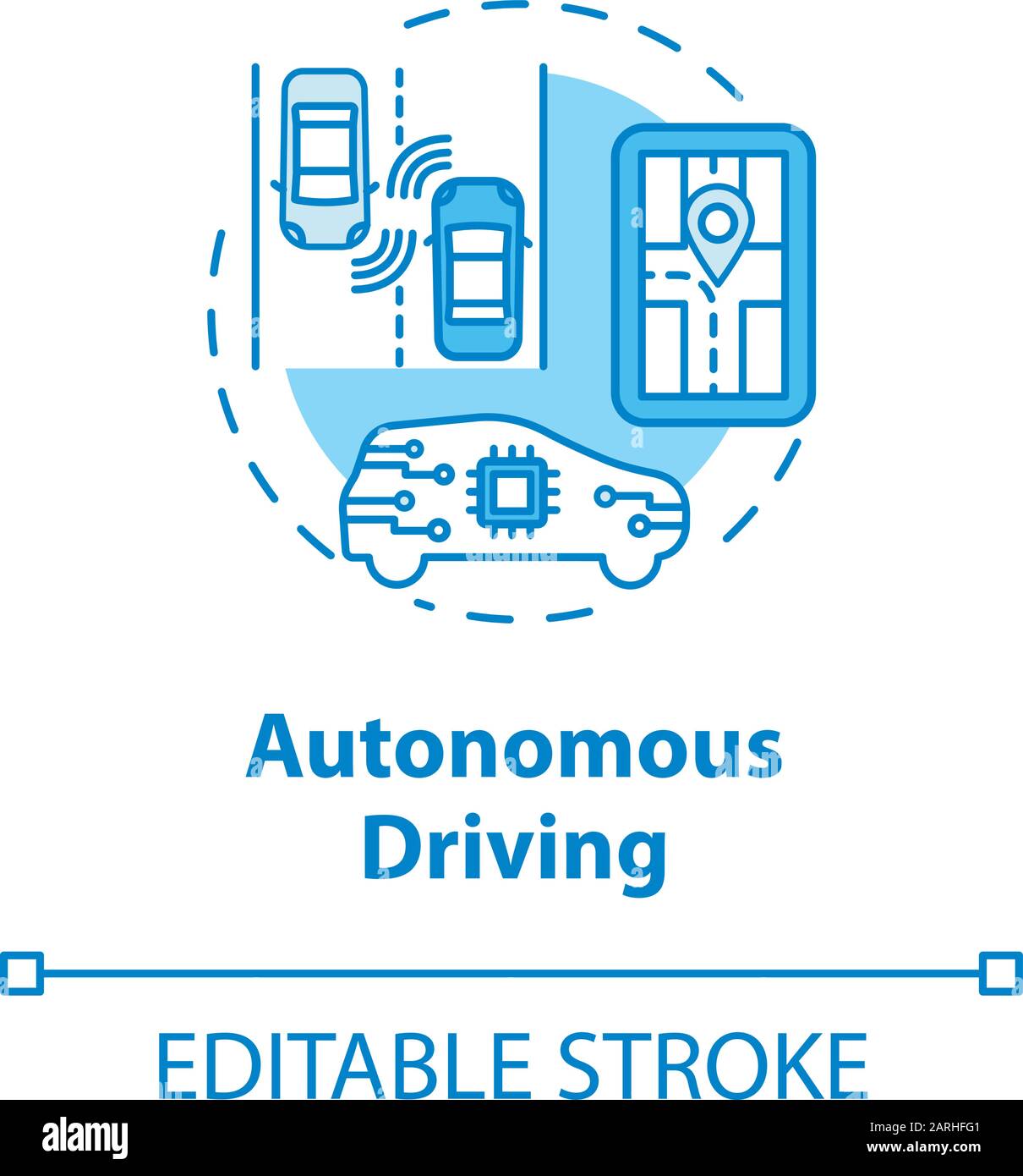 Autonomus driving concept icon. Smart car. Unmanned vehicles idea thin ...