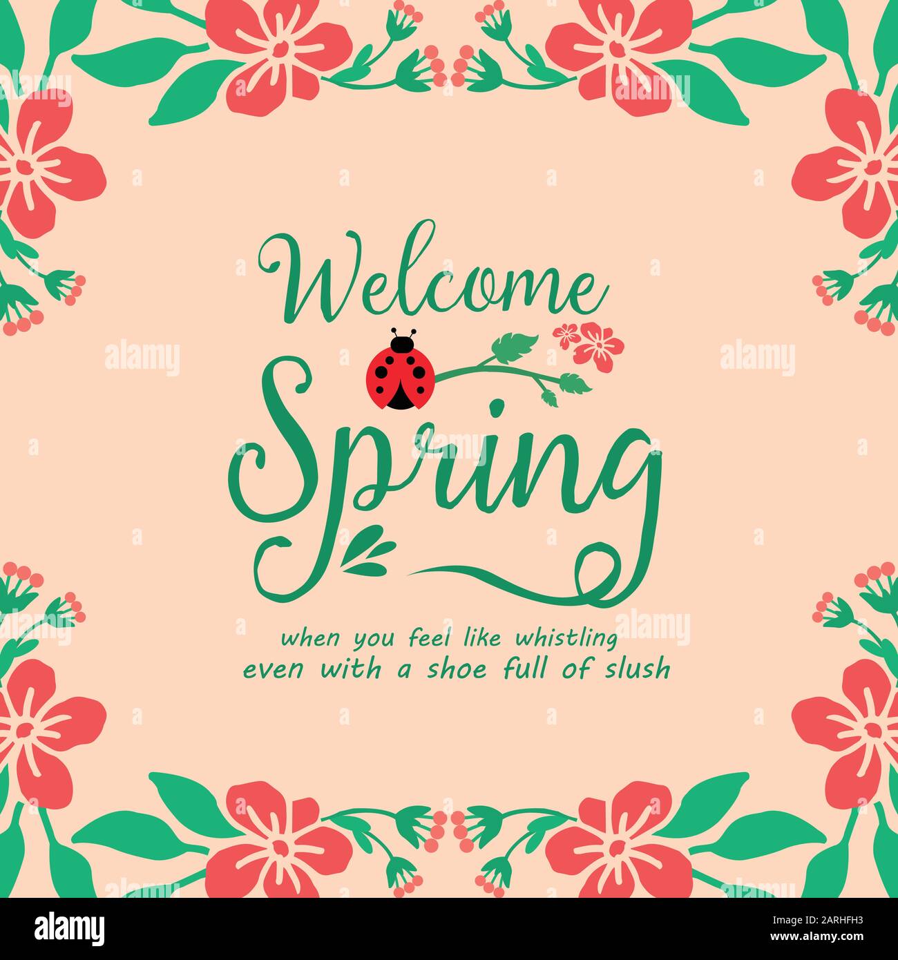 Welcome spring poster design, with elegant leaf and floral frame ...