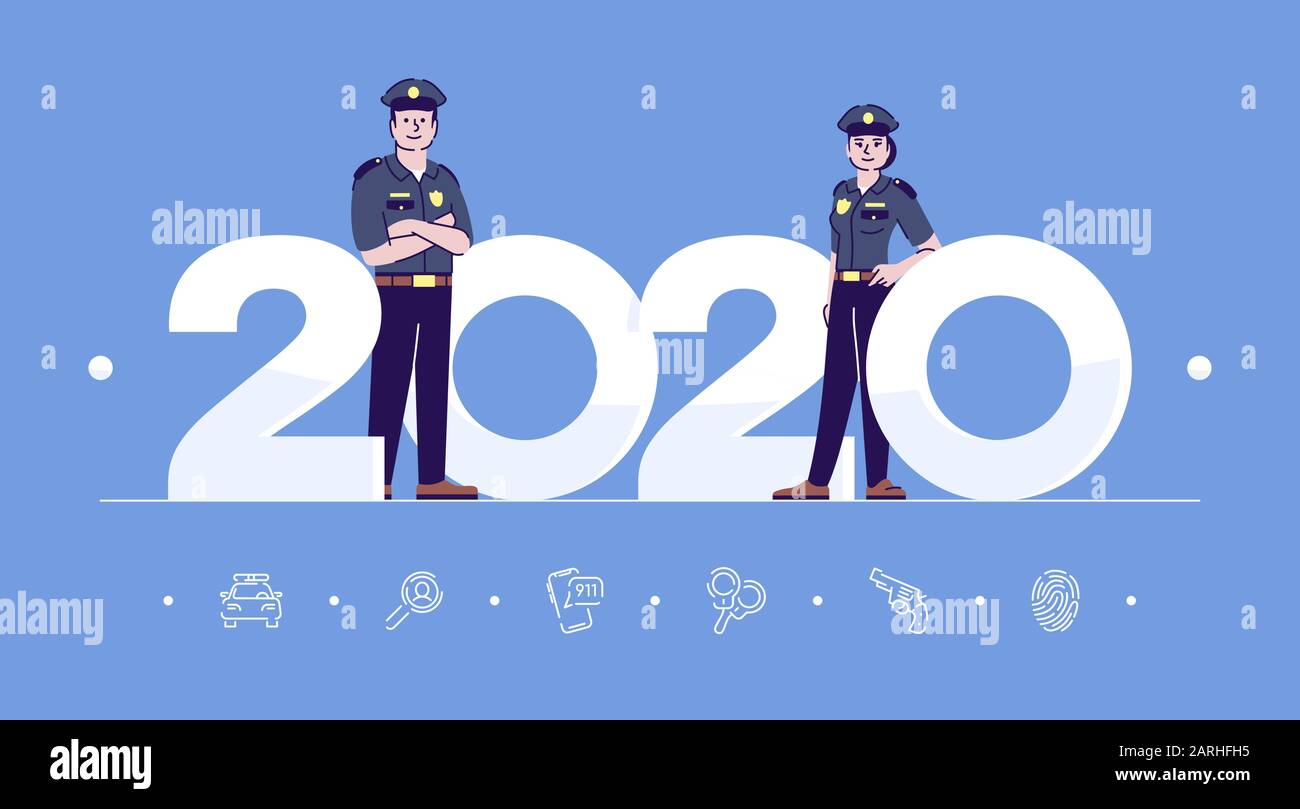 Professions 2020 flat banner vector template. Police officers isolated ...