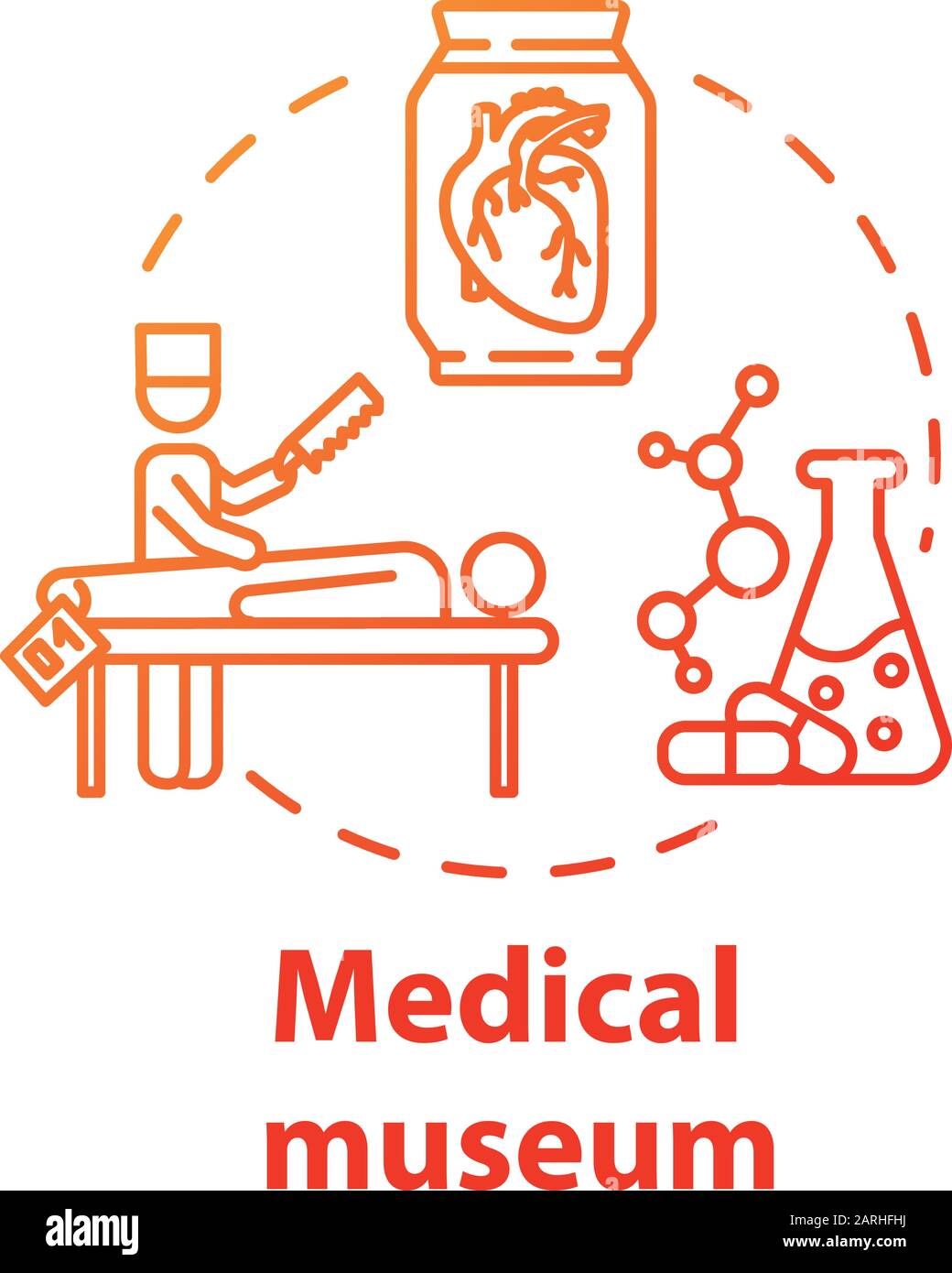 Medical museum concept icon. Anatomy exhibition. Body dissection and ...