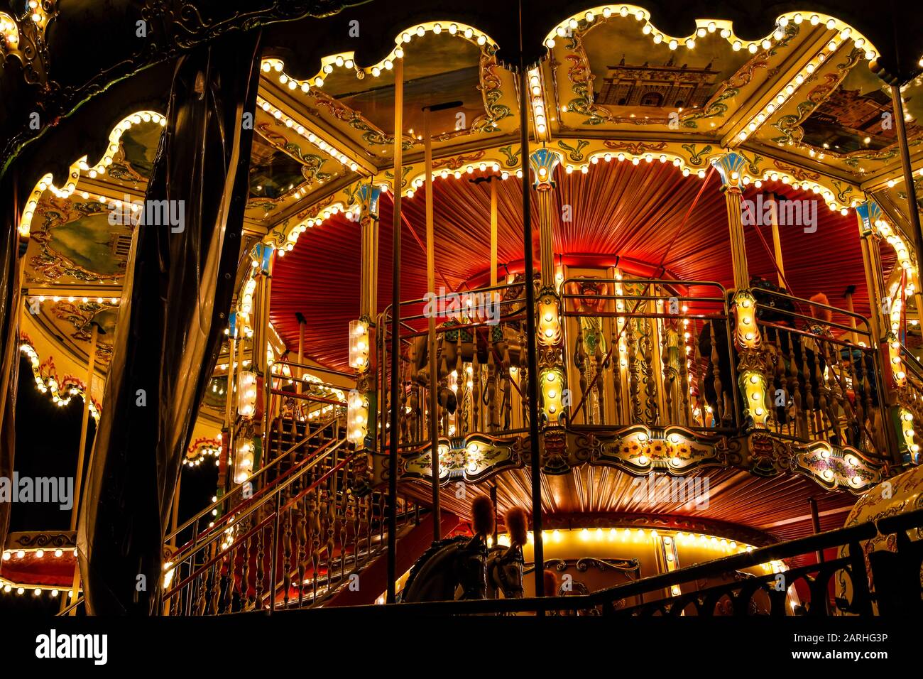 carousel merry-go-round with light at night Stock Photo - Alamy